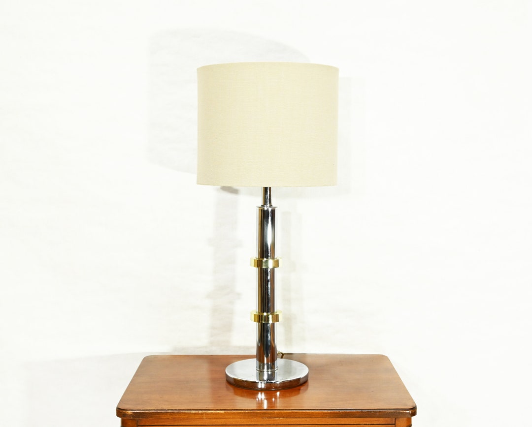 Vintage Modernist Chrome Tubular Table Lamp With Brass Colored Accents ...
