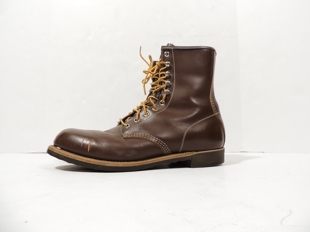 Vintage Rustic American Made Brown Leather Work Boots Armortred Hypalon ...
