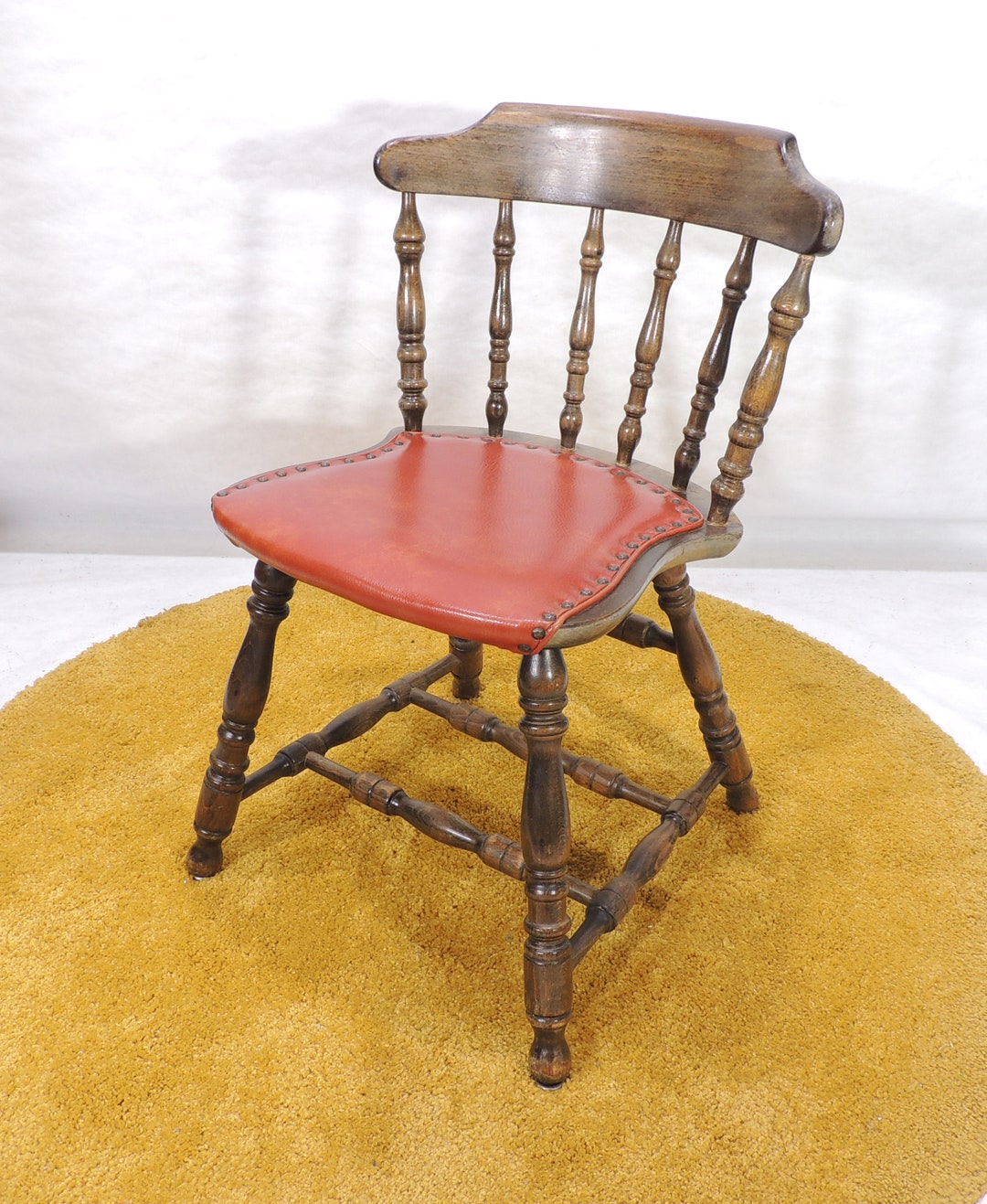 Vintage Windsor Solid Wood Red Vinyl Seat Captain Chair - Etsy