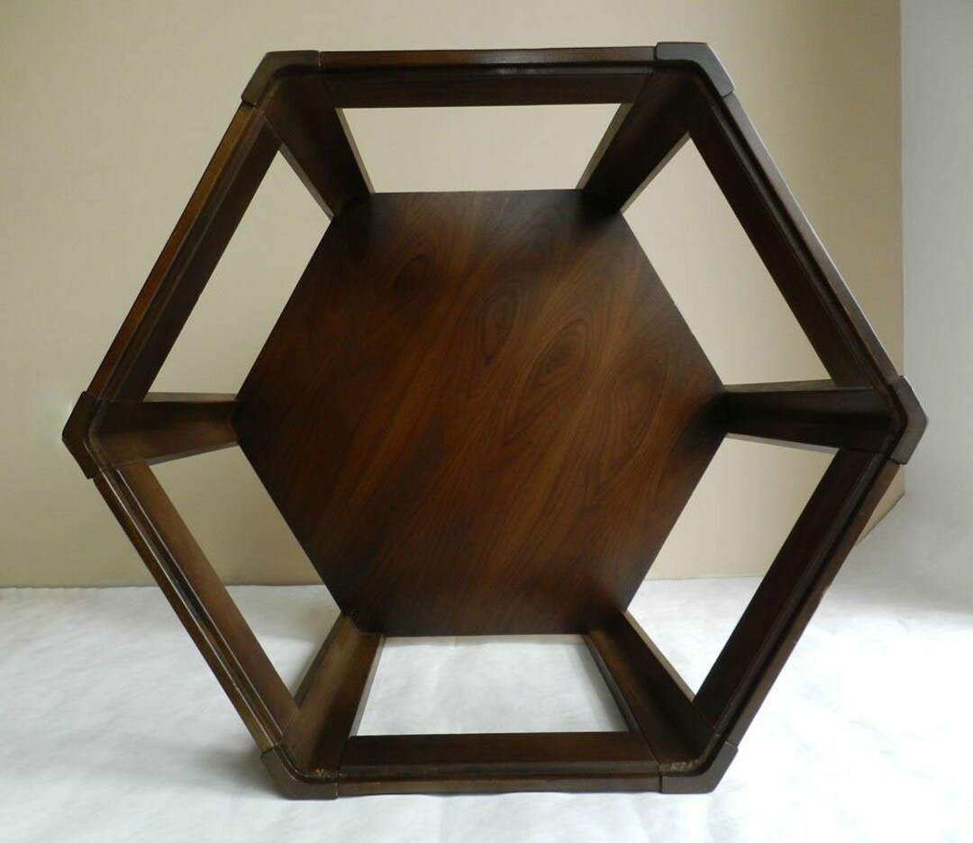 Mid-century Modern Hexagon Plant Stand Side End Table With Glass Top - Etsy