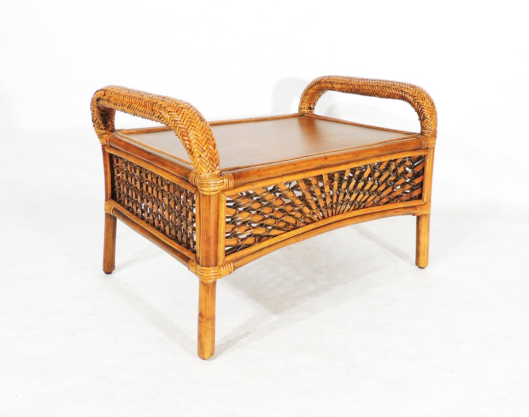 Vintage Bamboo Wicker Rattan Ottoman Bench - Etsy