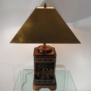 Great Rustic Wildwood Oriental Tin Table Lamp Wood Base Vintage - Etsy