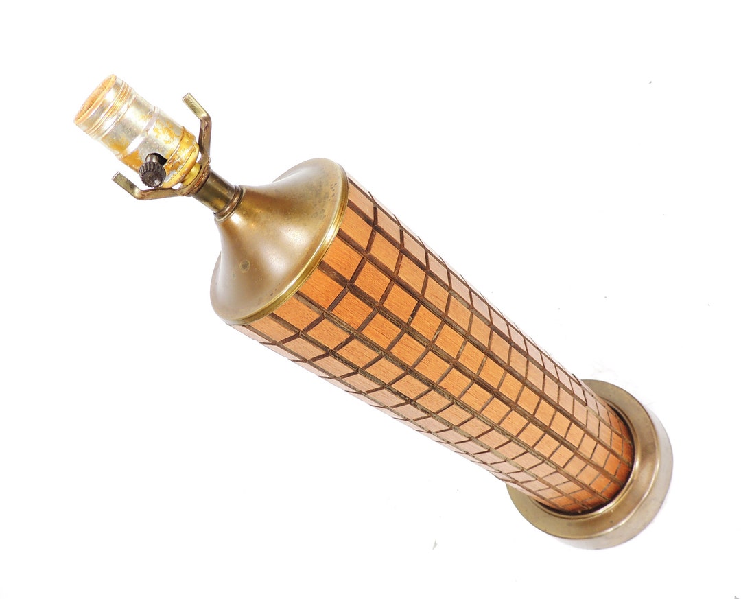 Vintage MCM Era Cylinder Table Lamp With Wood Accents by Worlds Fair - Etsy