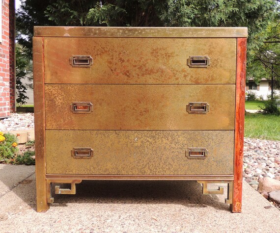 Rustic MCM Era Oriental Style Three Drawers Thick Brass Plated - Etsy
