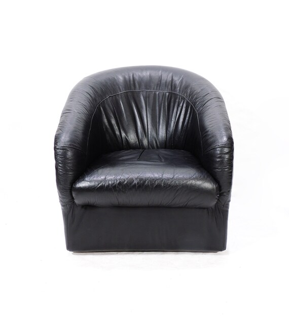 Original Salotti Natuzzi Black Leather Shell Chair Etsy