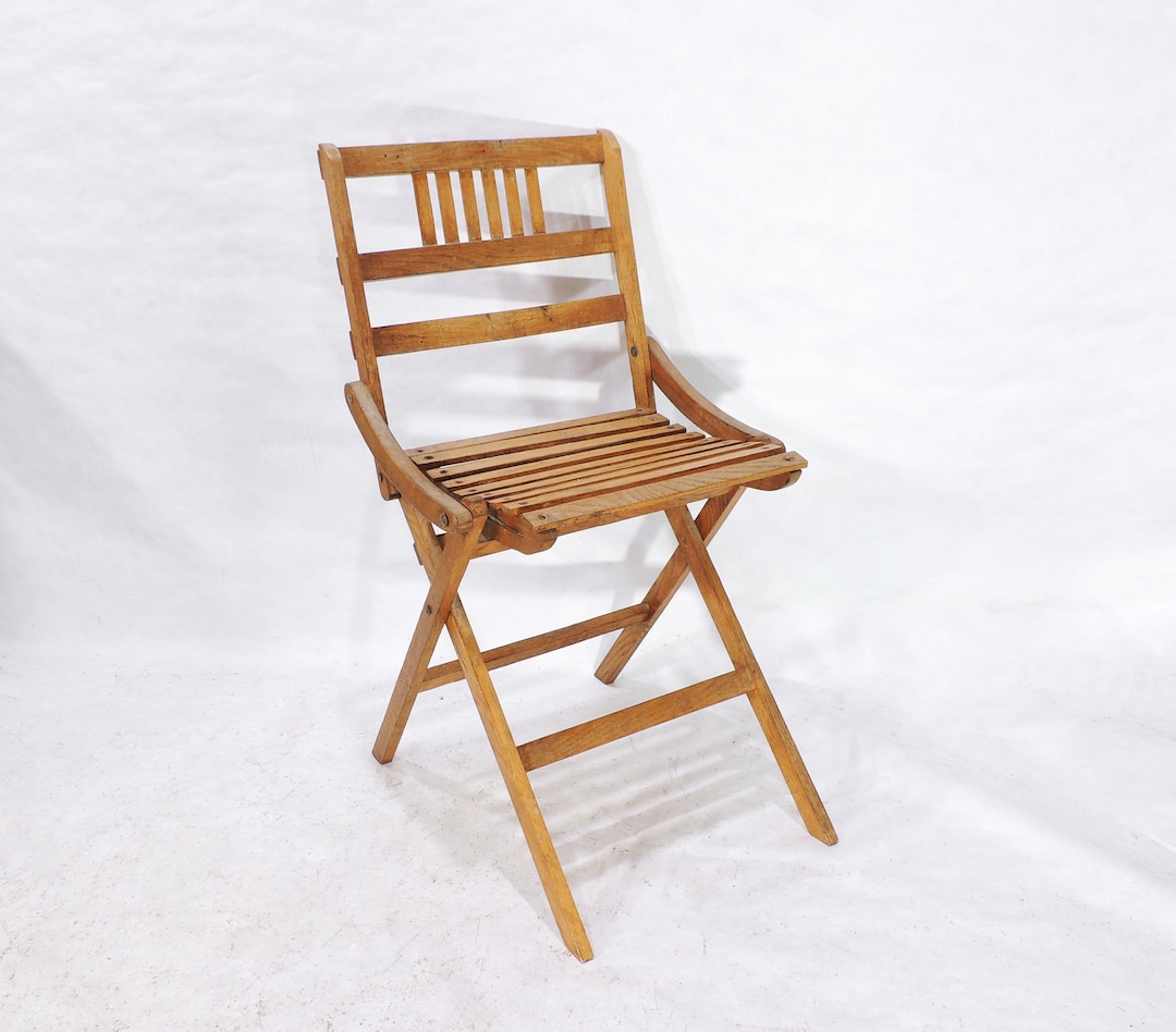 Vintage Slatted Wood Rustic Folding Chair - Etsy