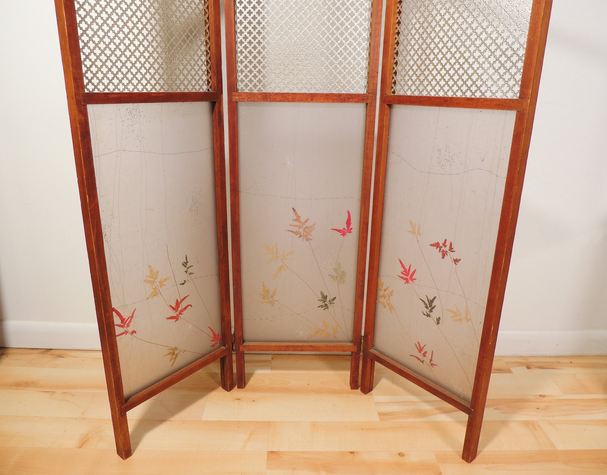 MCM Era Oriental Style Three Panels Metal Wood Room Divider | Etsy