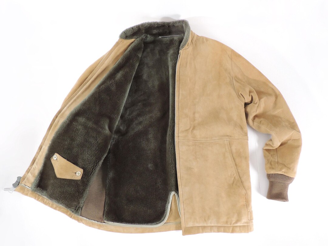 Vintage Mighty-mac Beige Sueded Leather Jacket Men's L - Etsy