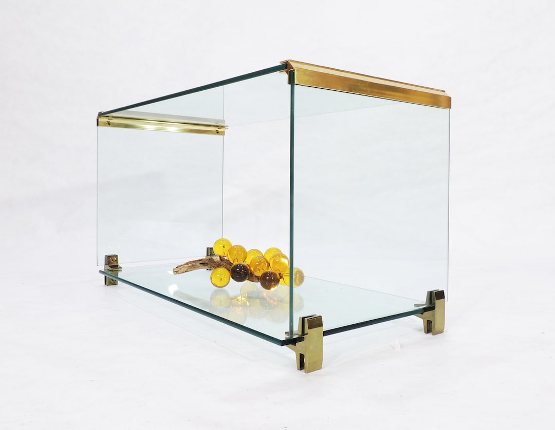 MCM Era Brass Metal Finish Waterfall Style Shelved Glass Mini Display ...