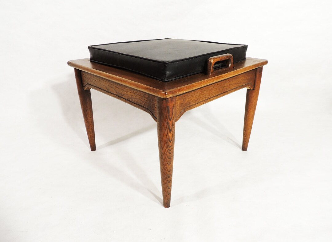 Rare MCM Era Multi Purpose Convertible Top Serving Tray Vinyl Ottoman ...