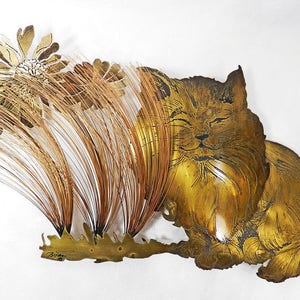 Vintage Original Bijan Mid-century Cat in Grass Metal Signed Wall Art ...