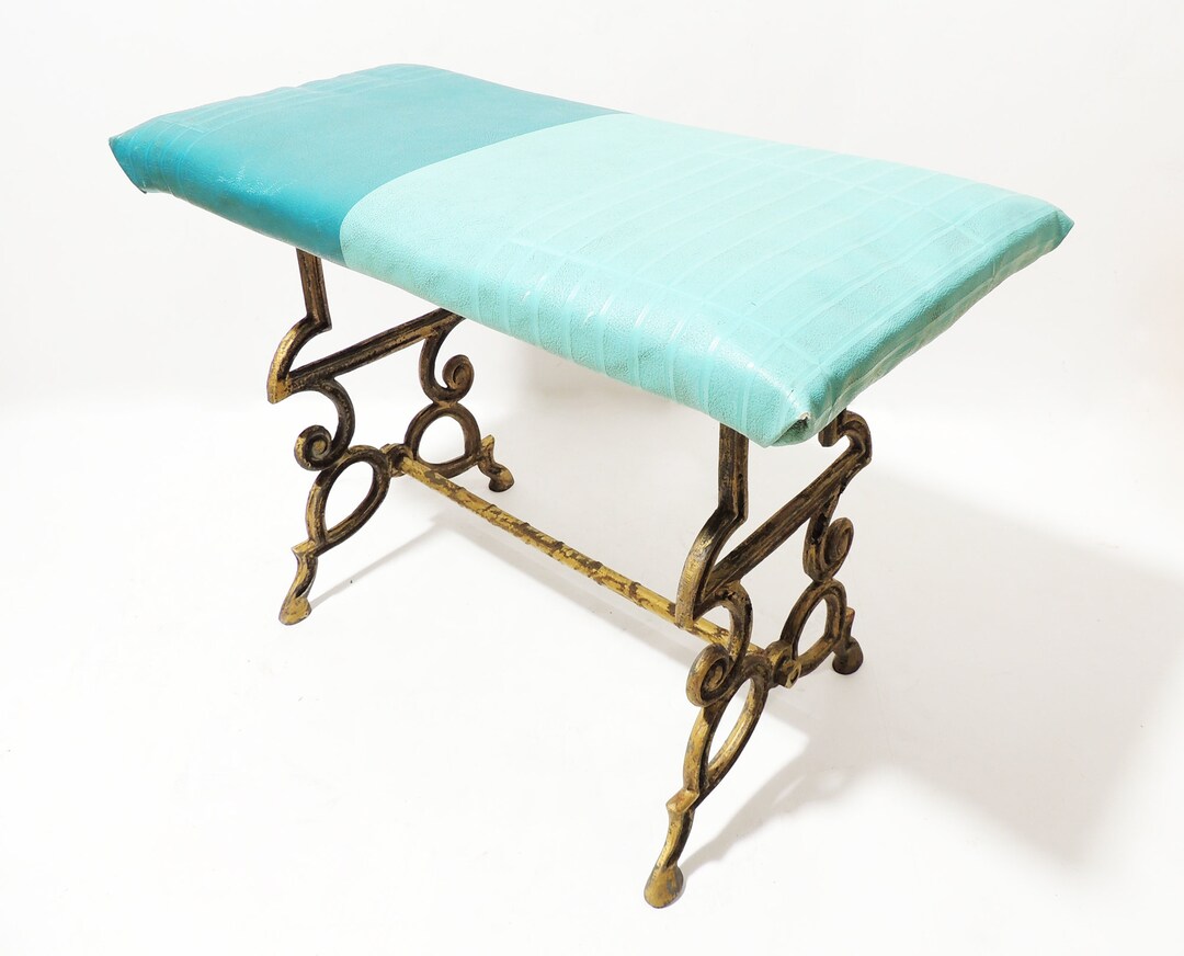 Art Deco Era Floral Two-tone Vinyl Blue Seat Cast Iron Rustic Bench - Etsy
