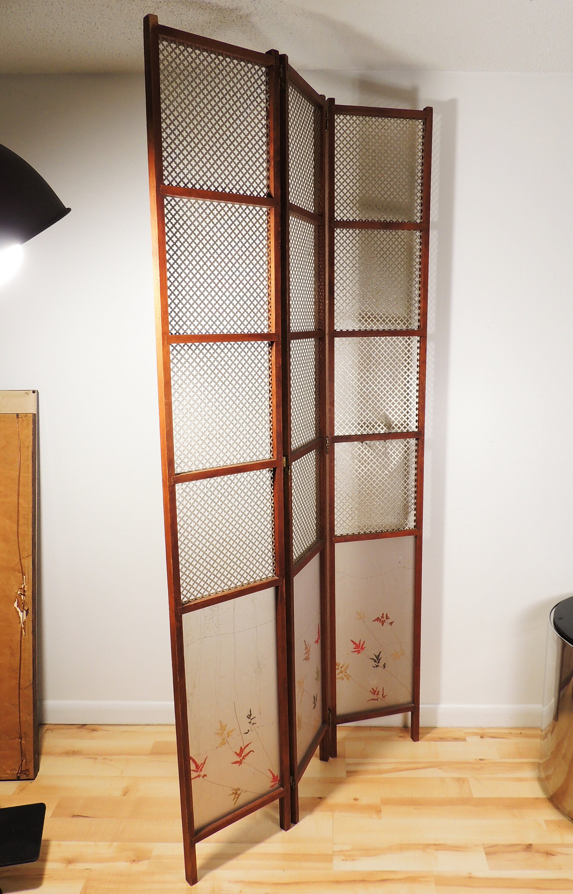 MCM Era Oriental Style Three Panels Metal Wood Room Divider | Etsy
