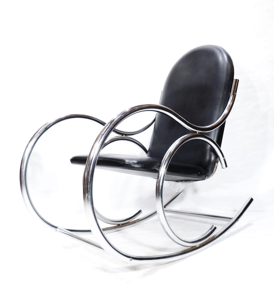 Vintage Cantilever Design Rocking Chair Chrome Black Vinyl Upholstery ...