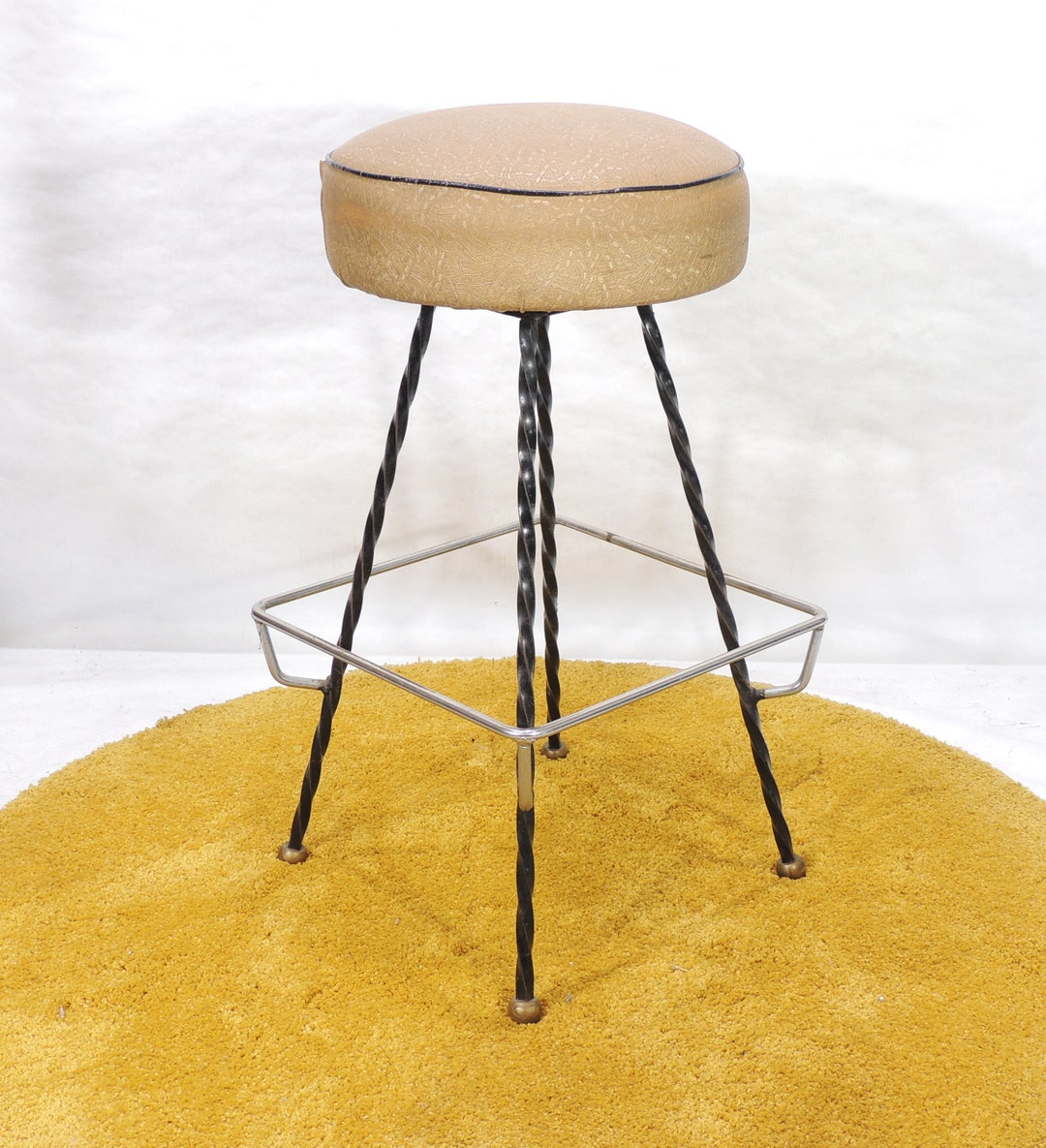 Vintage MCM Era Vinyl Swivel Seat Stool Twisted Iron Legs - Etsy