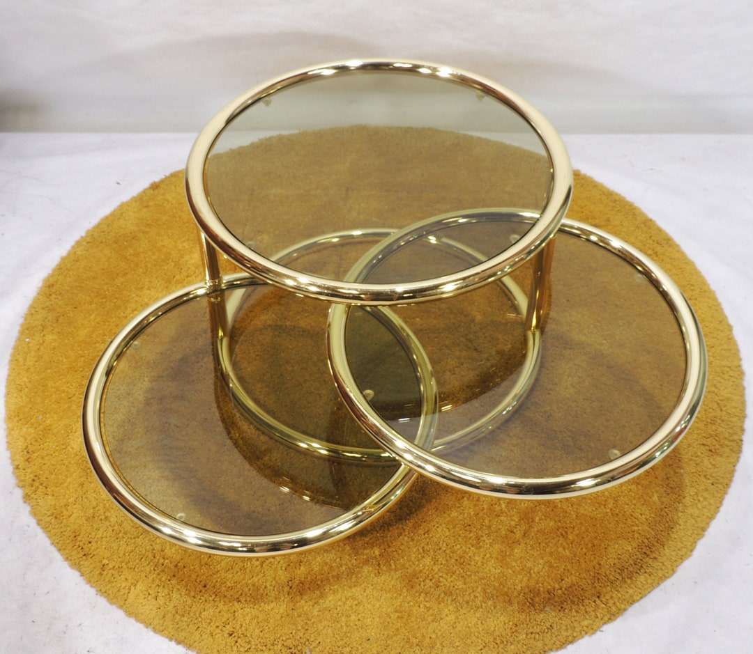 Vintage MCM Era 3 Tier Metal Glass Top Geometric Round Side Table - Etsy