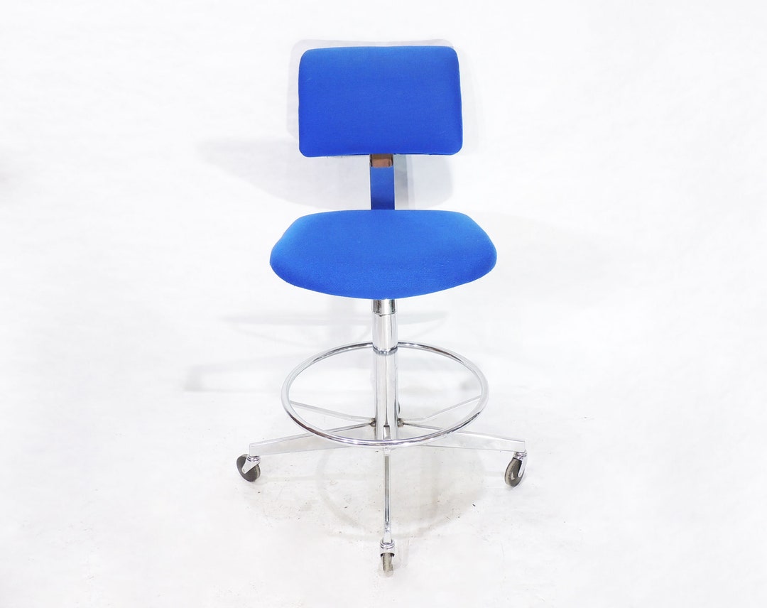 Vintage Steelcase Blue Cloth Metal Swivel Rolling Drafting Stool - Etsy