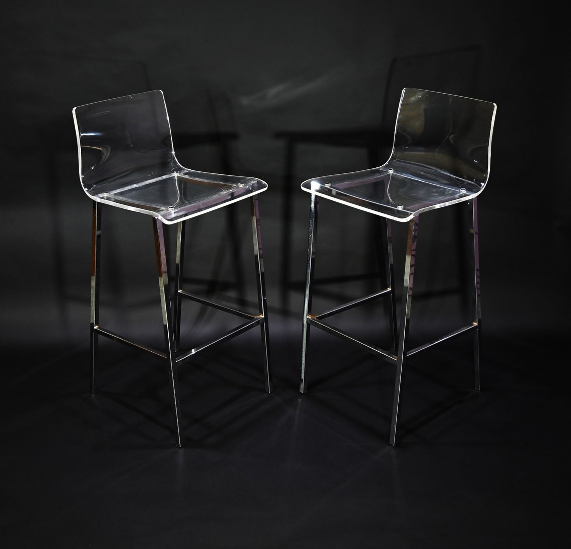 Two Metal Chrome Frame Lucite Seat Counter Top Cocktail Stool - Etsy