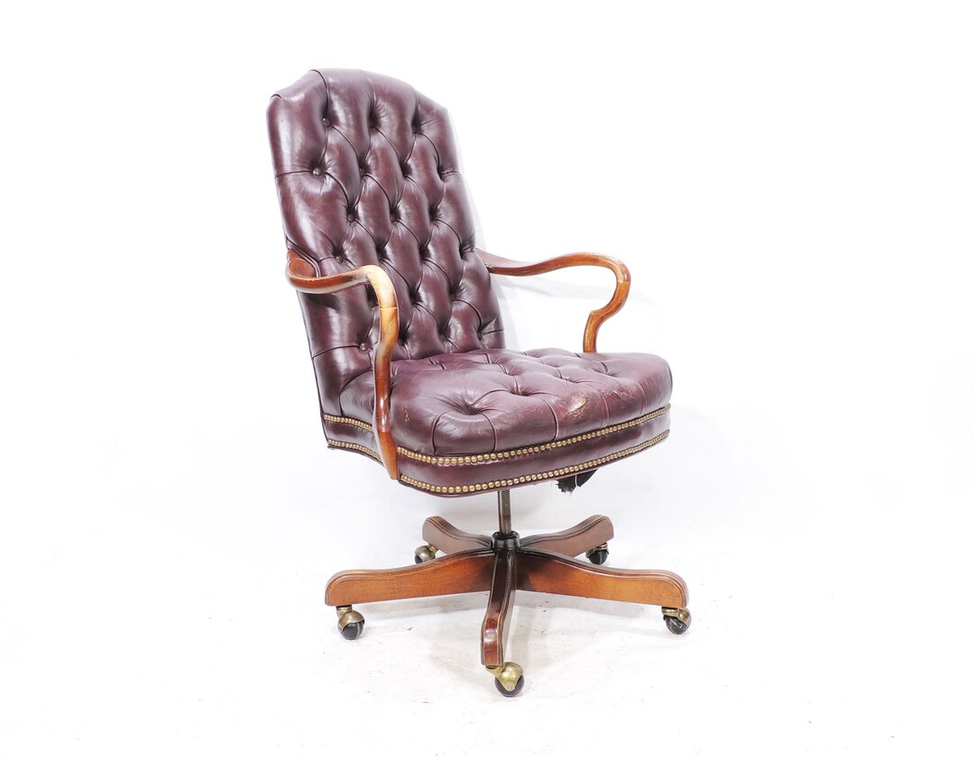Rustic Woodmark Originals Tufted Leather Wood Office Armchair for Parts ...