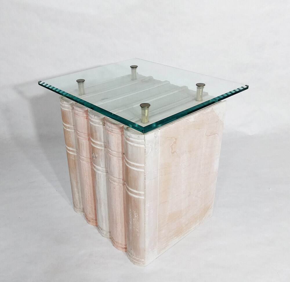 Vintage Book Shaped Wood Glass Top Library End Side Table | Etsy