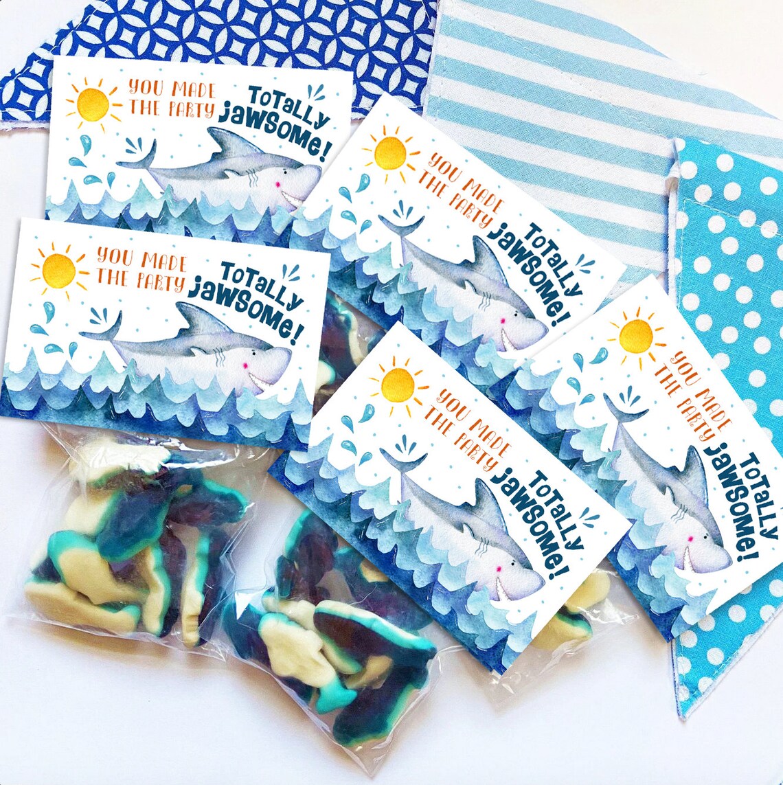 Party Favor Set Treat Bag Gift Tag Gummy Sharks You - Etsy