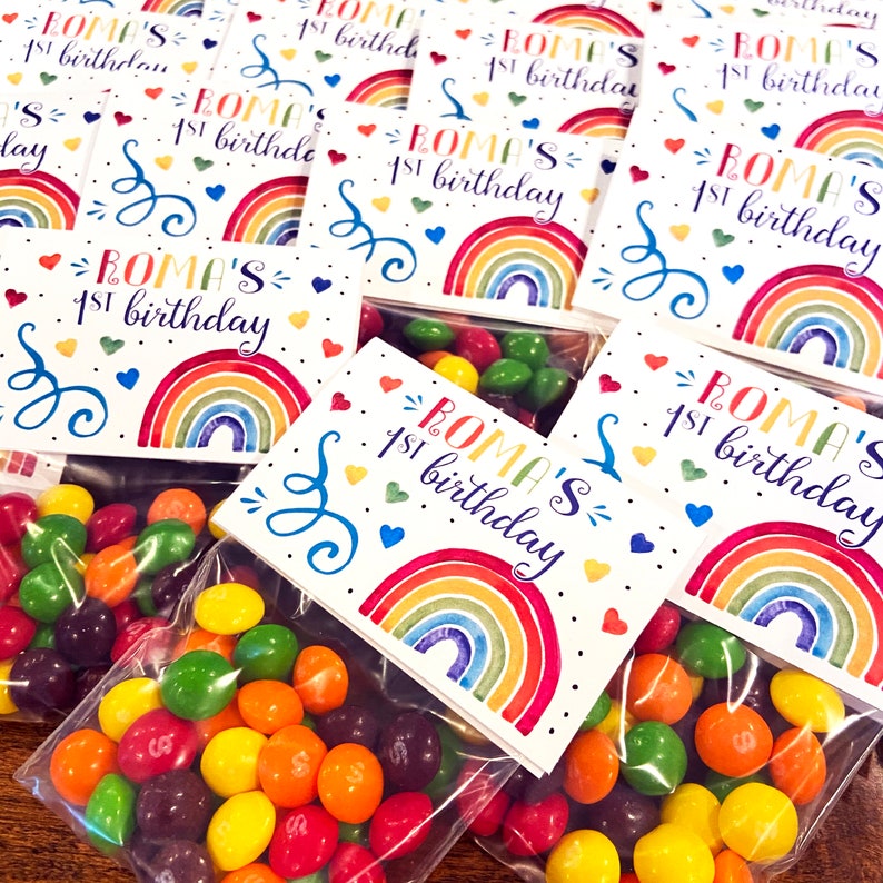 Party Favor Set Treat Bag Gift Tag Skittles Rainbow - Etsy
