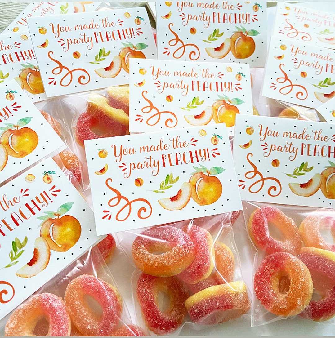 Party Favor Set | Goodie Bag + Gift Tag | Gummy Peach Rings Snack Pack ...