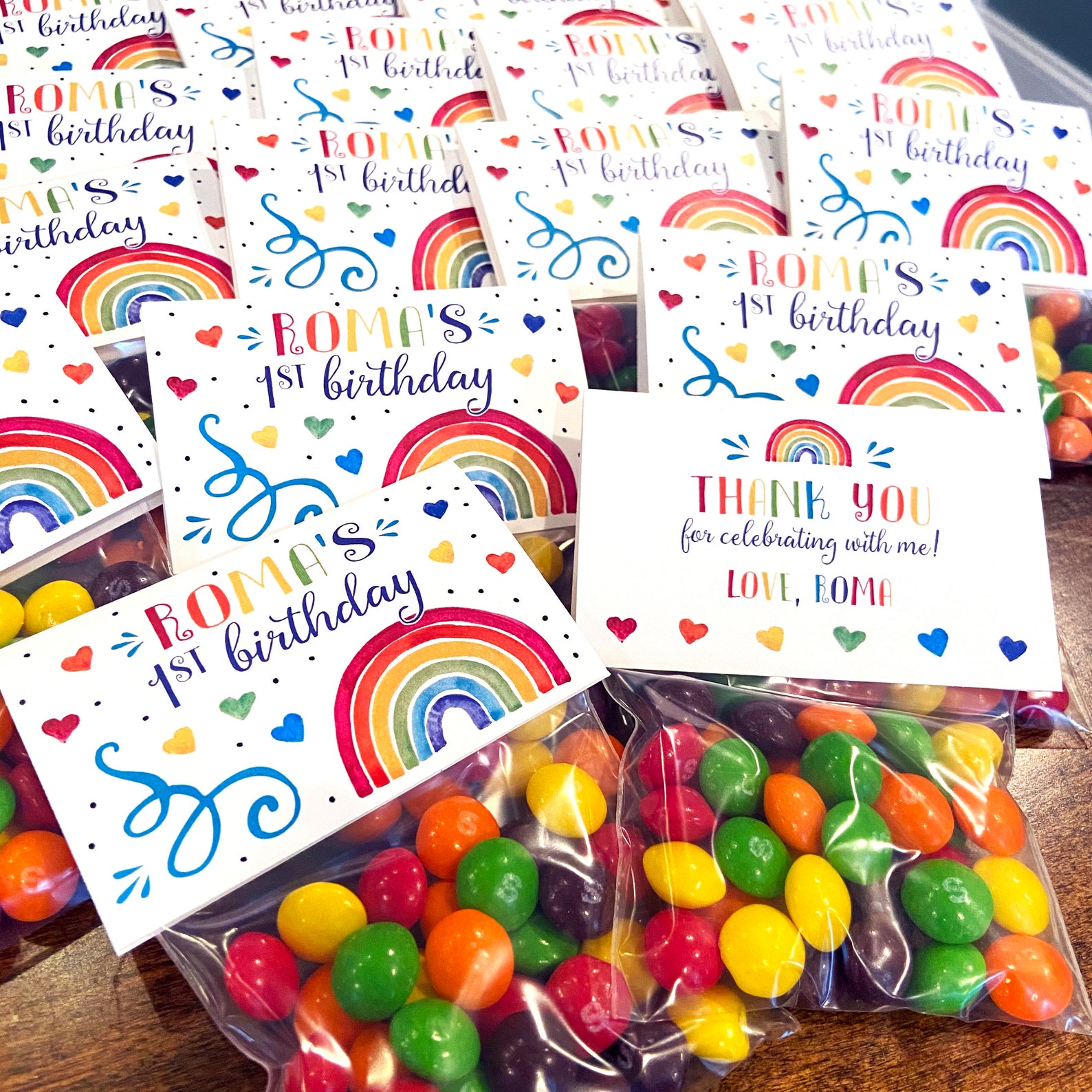 Party Favor Set Treat Bag Gift Tag Skittles Rainbow - Etsy