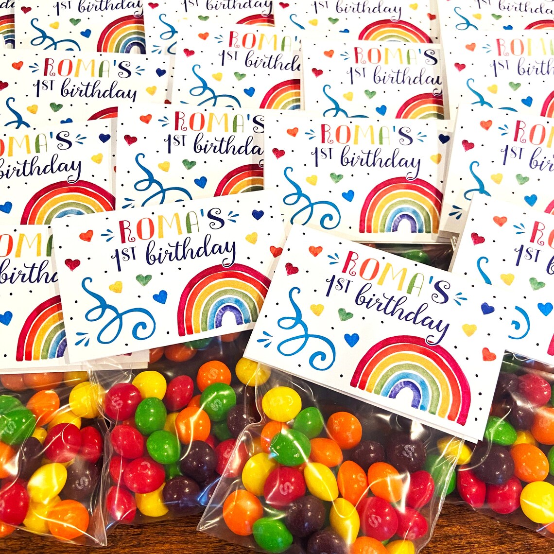 Party Favor Set Treat Bag Gift Tag Skittles Rainbow - Etsy