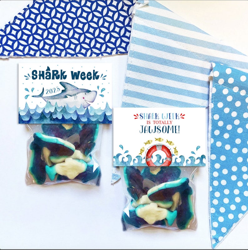 Party Favor Set Treat Bag Gift Tag Gummy Sharks Shark - Etsy