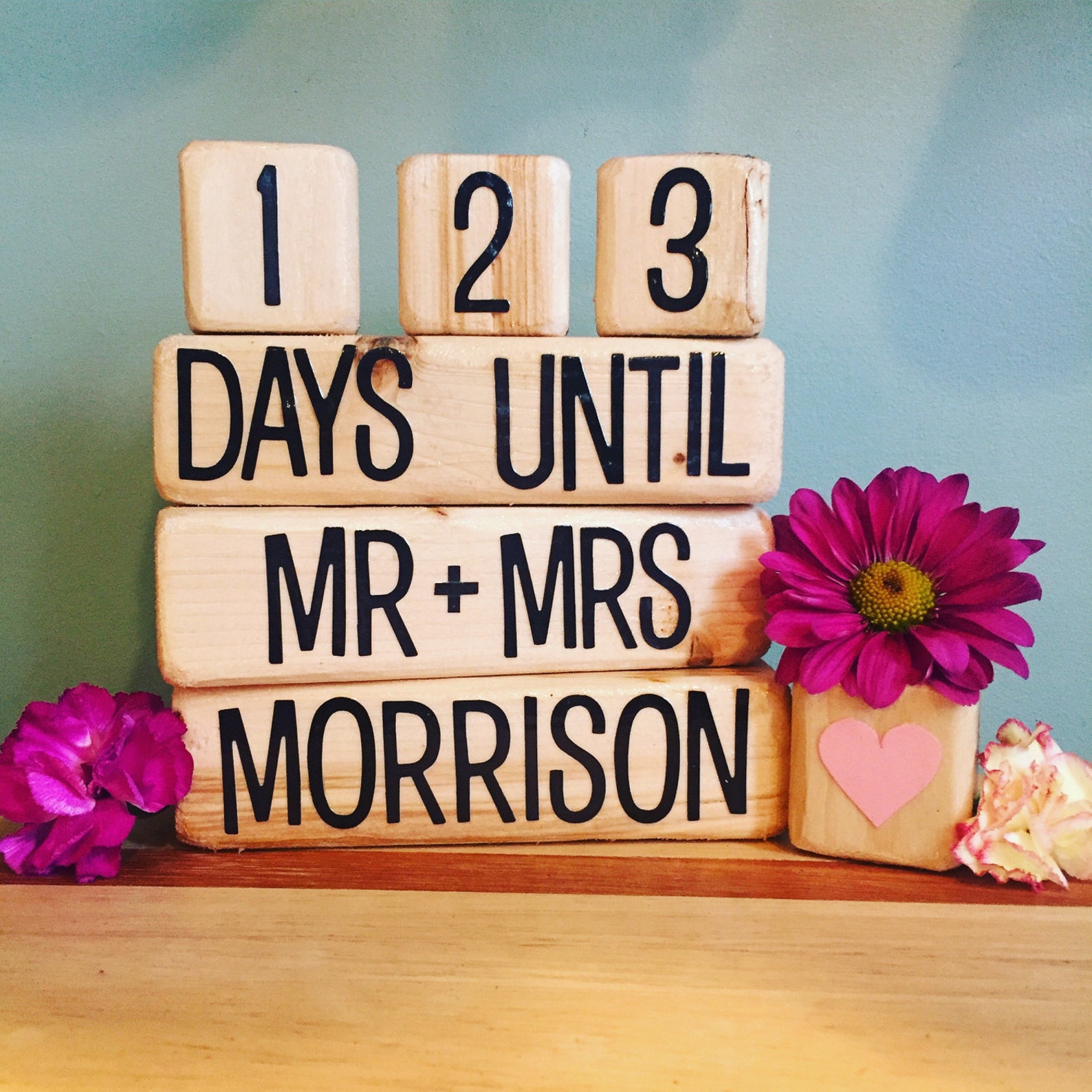 Distressed Wood Wedding Countdown Blocks ANY COLOR Days - Etsy