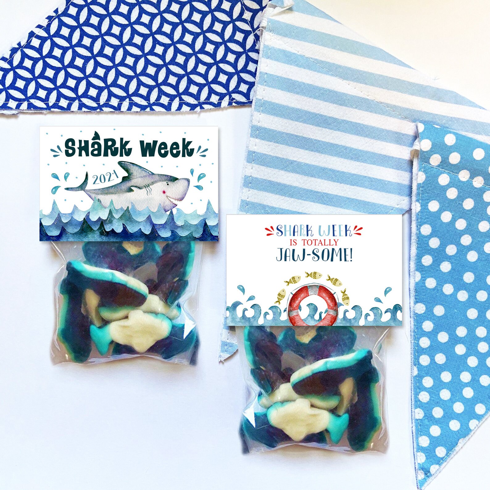 Party Favor Set Treat Bag Gift Tag Gummy Sharks Shark | Etsy