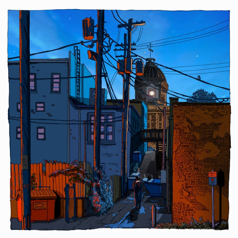 Night Owl & Smoking Man, IU Illustration Poster, Bloomington Art Print ...