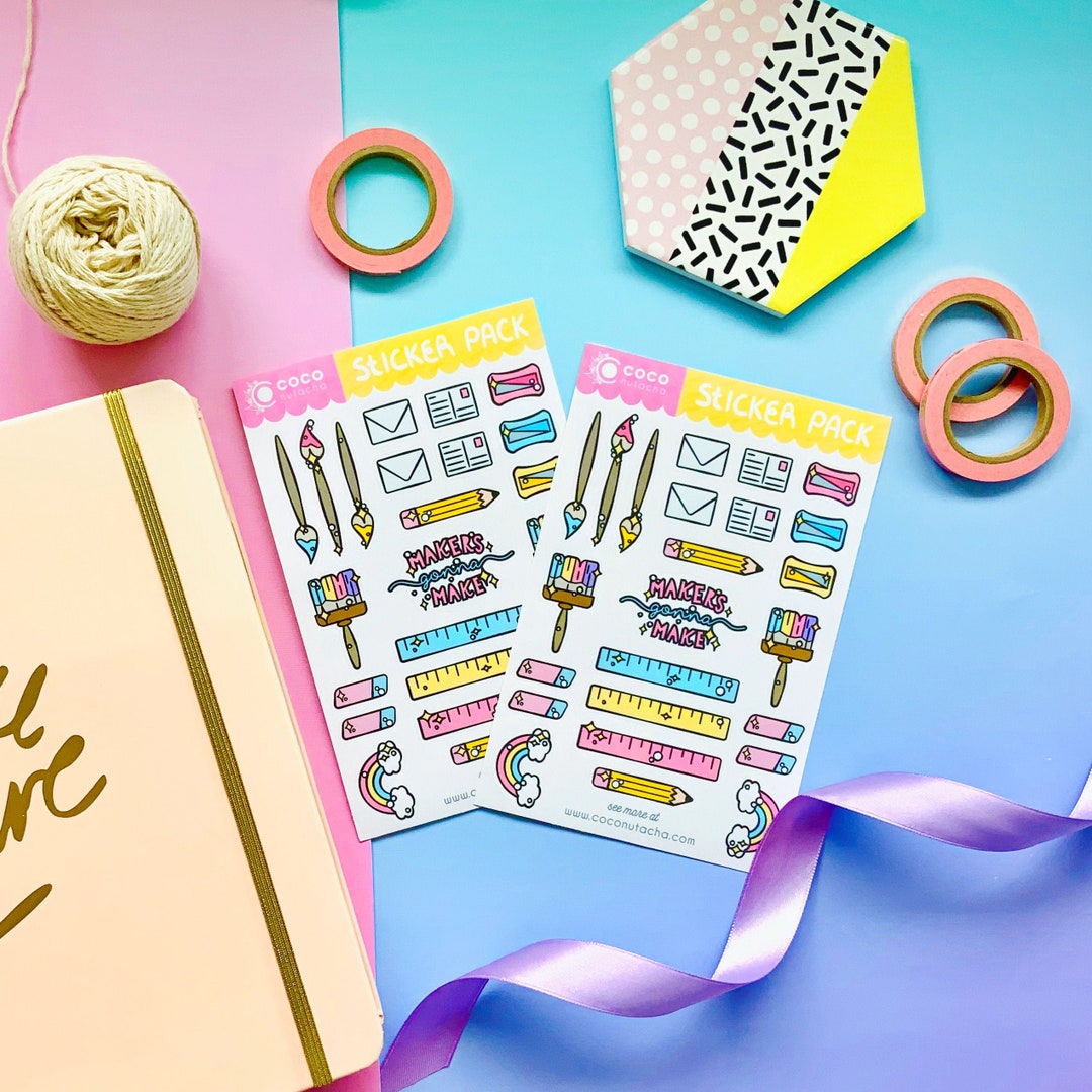 Makers Gonna Make Sticker Pack. Stationery Sticker Set With 2 Pages ...