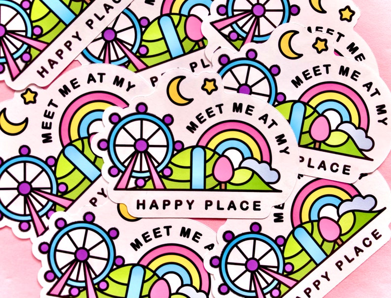 Meet Me at My Happy Place Cute Kawaii Vinyl Sticker - Etsy