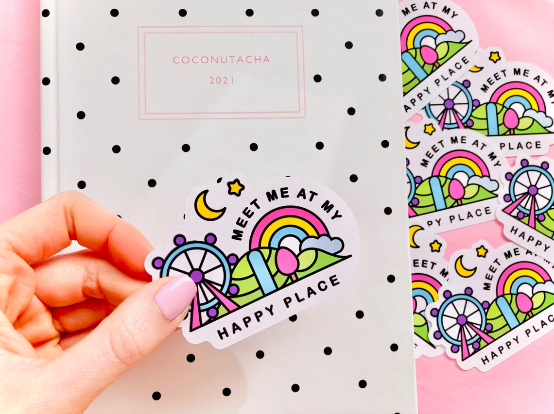 Meet Me at My Happy Place Cute Kawaii Vinyl Sticker - Etsy