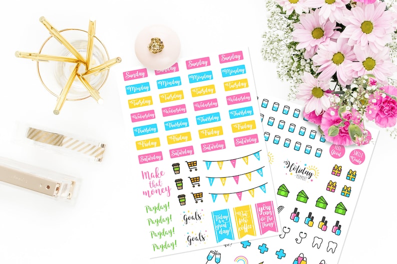 Daily Planner Sticker Set. Cute Bullet Journal Diary Stickers. - Etsy