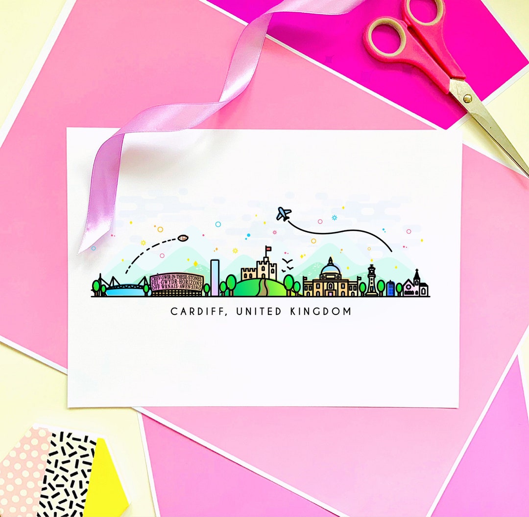 Cardiff Skyline Artwork. I Love Cardiff City Art. Wales - Etsy