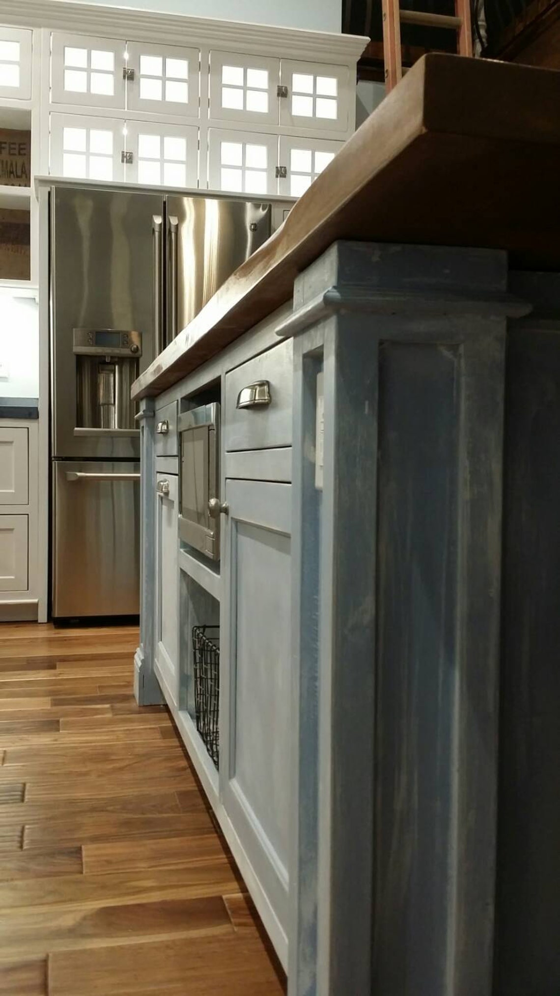 Customizable Kitchen Island: Blue Distressed Wood, Wormy Maple Top - Etsy