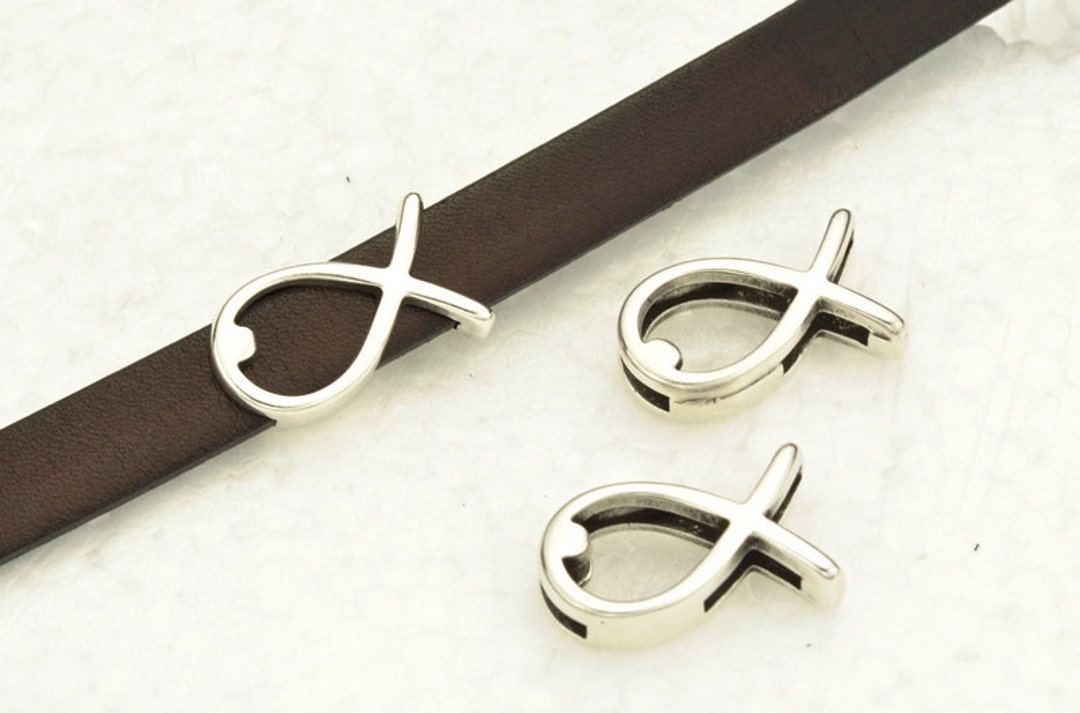 Silver Open Fish Sliders Hole for Use 10mm Flat Leather Cord - Zamak ...