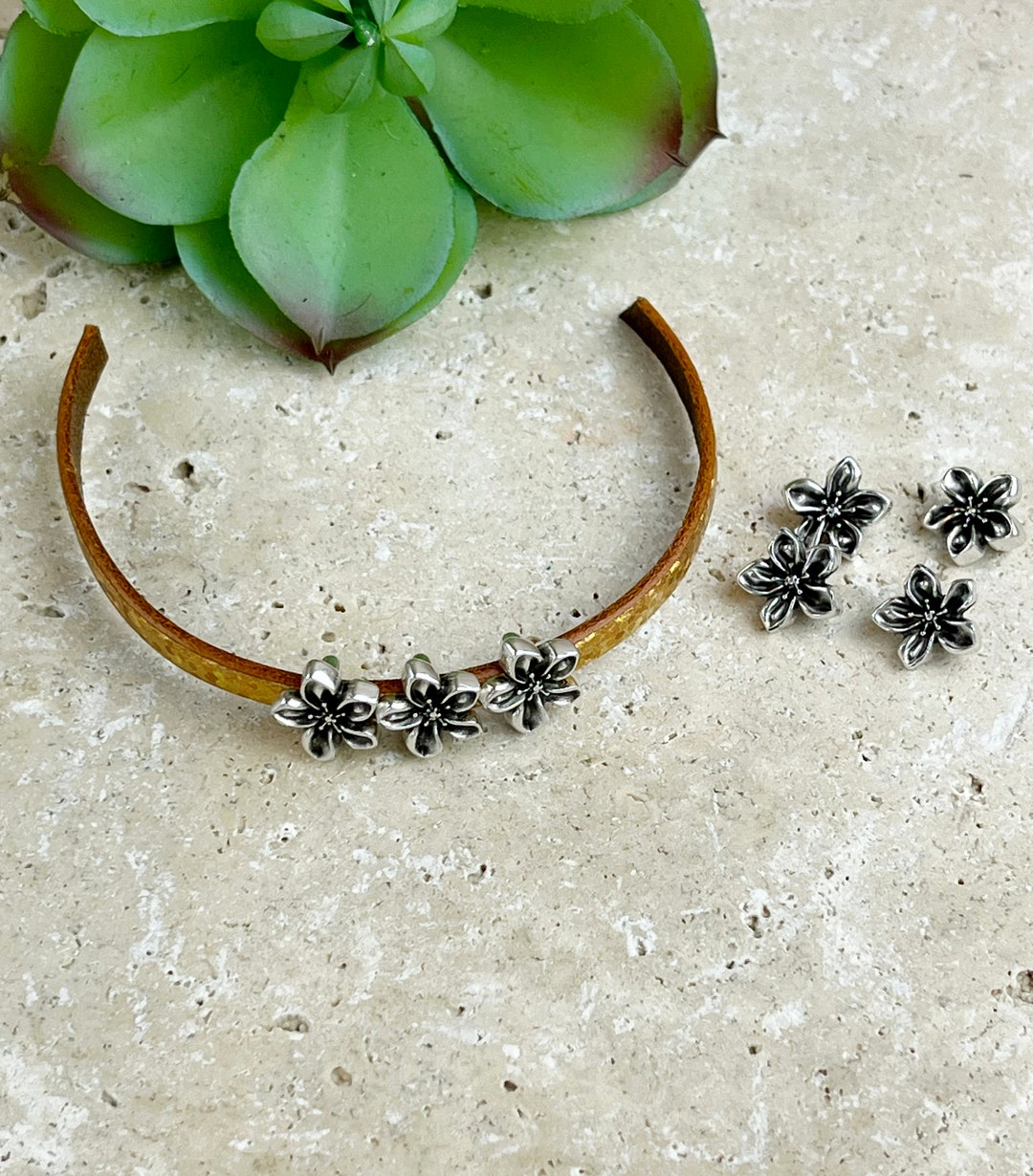 4 Mini Flower Sliders - 5MM Flat Cord Findings - Sliders for 5mmx2mm ...