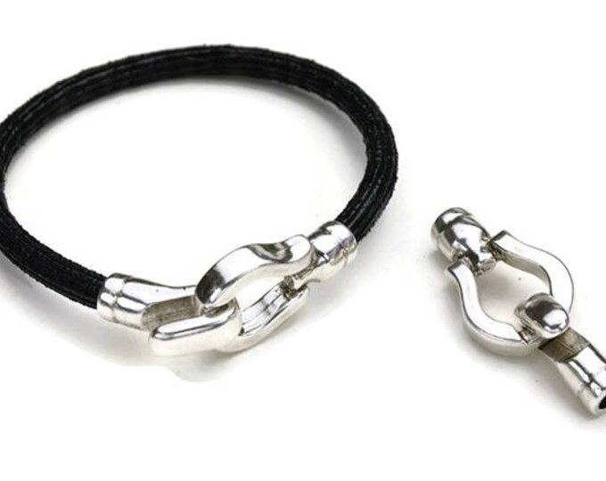 2 - 5MM Round Leather Hook Clasp - Sterling Silver Plated - for Round ...