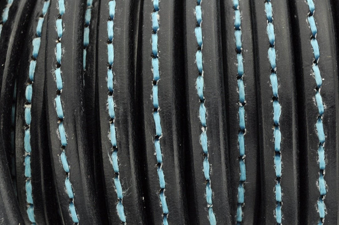 Black/blue Stitched Licorice Leather 10 X 6mm 8 Inch/20cm Piece - Etsy