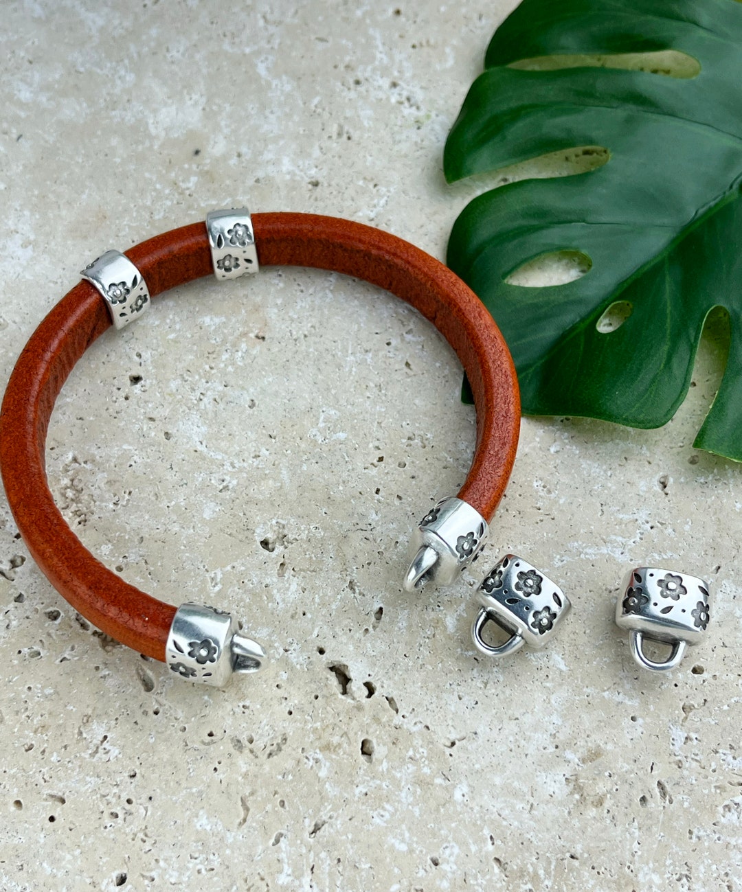 Floral Embossed End Caps - for Use With Licorice Leather - Silver ...