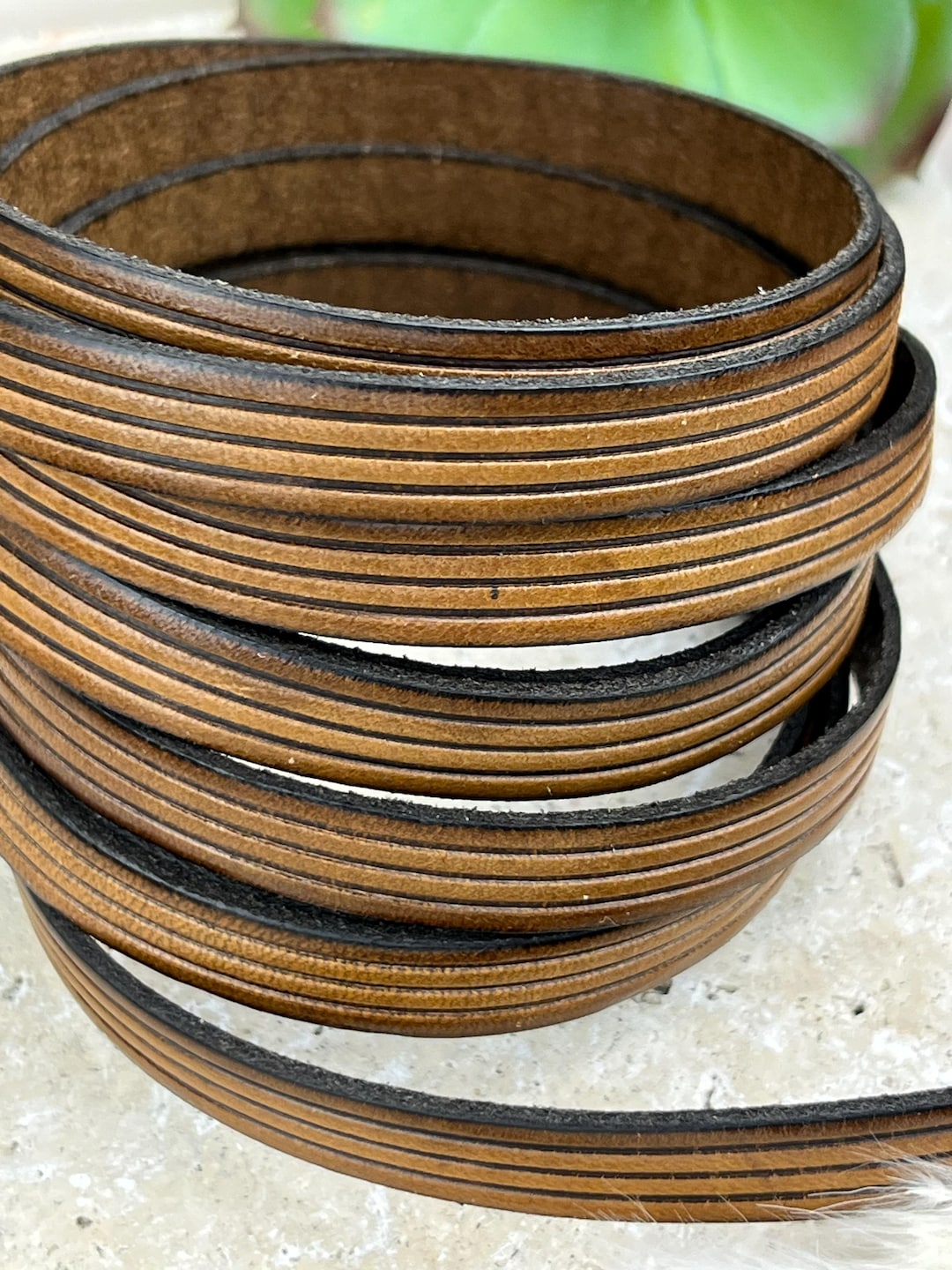 Embossed 10MM Striped Leather - 10x2mm Flat Leather for Making Jewelry ...