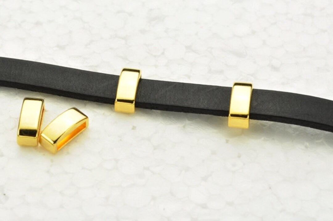 4 Gold Bar Sliders - 10mm Flat Leather Cord Zamak Spacers - Bracelet ...