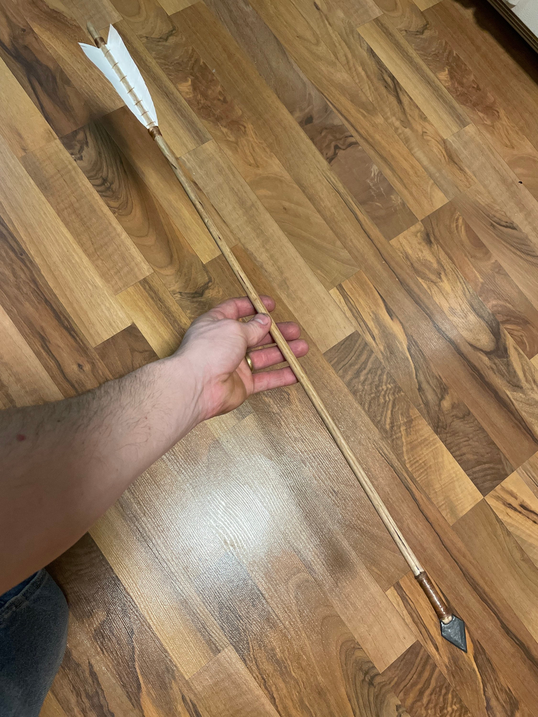 Traditional Medieval European Archers Arrow, Hand Forged Steel Tip, Hardwood Oak Shaft, White ...