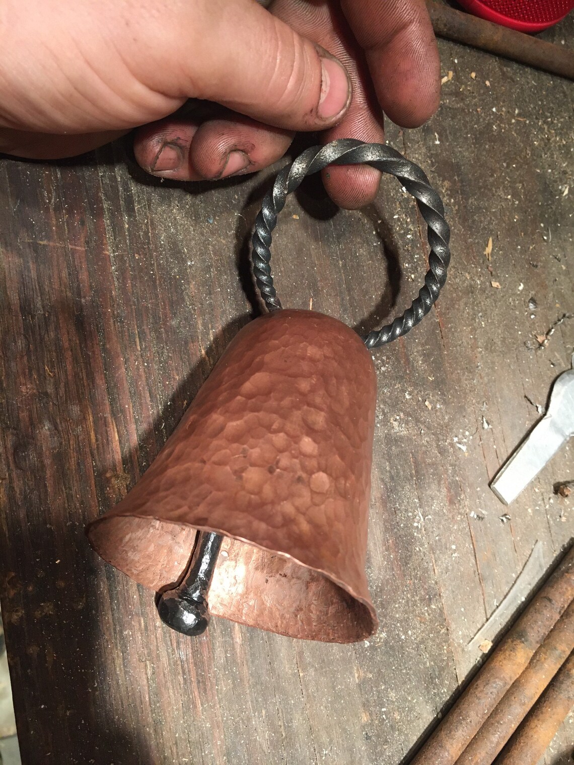 Hand Made Copper Bell, Forged Steel Hangers and Clapper, Holiday Decor ...