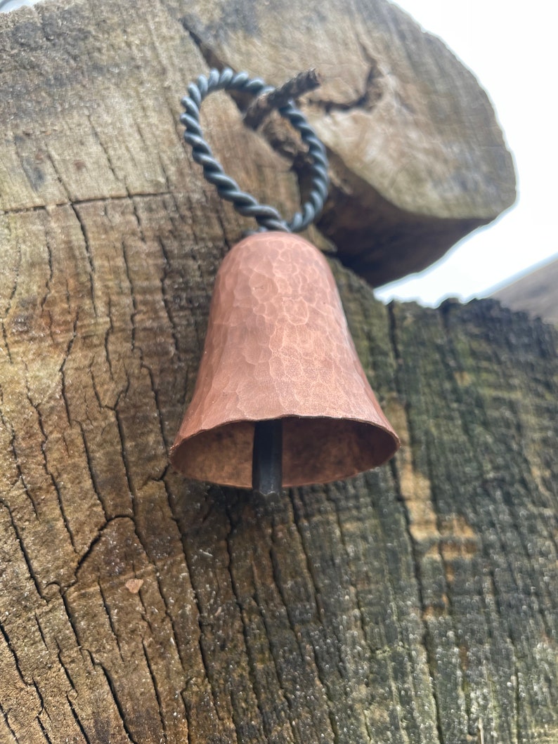 Handmade Miniature Copper Bell, Hand Forged Steel Hangers and Clapper ...