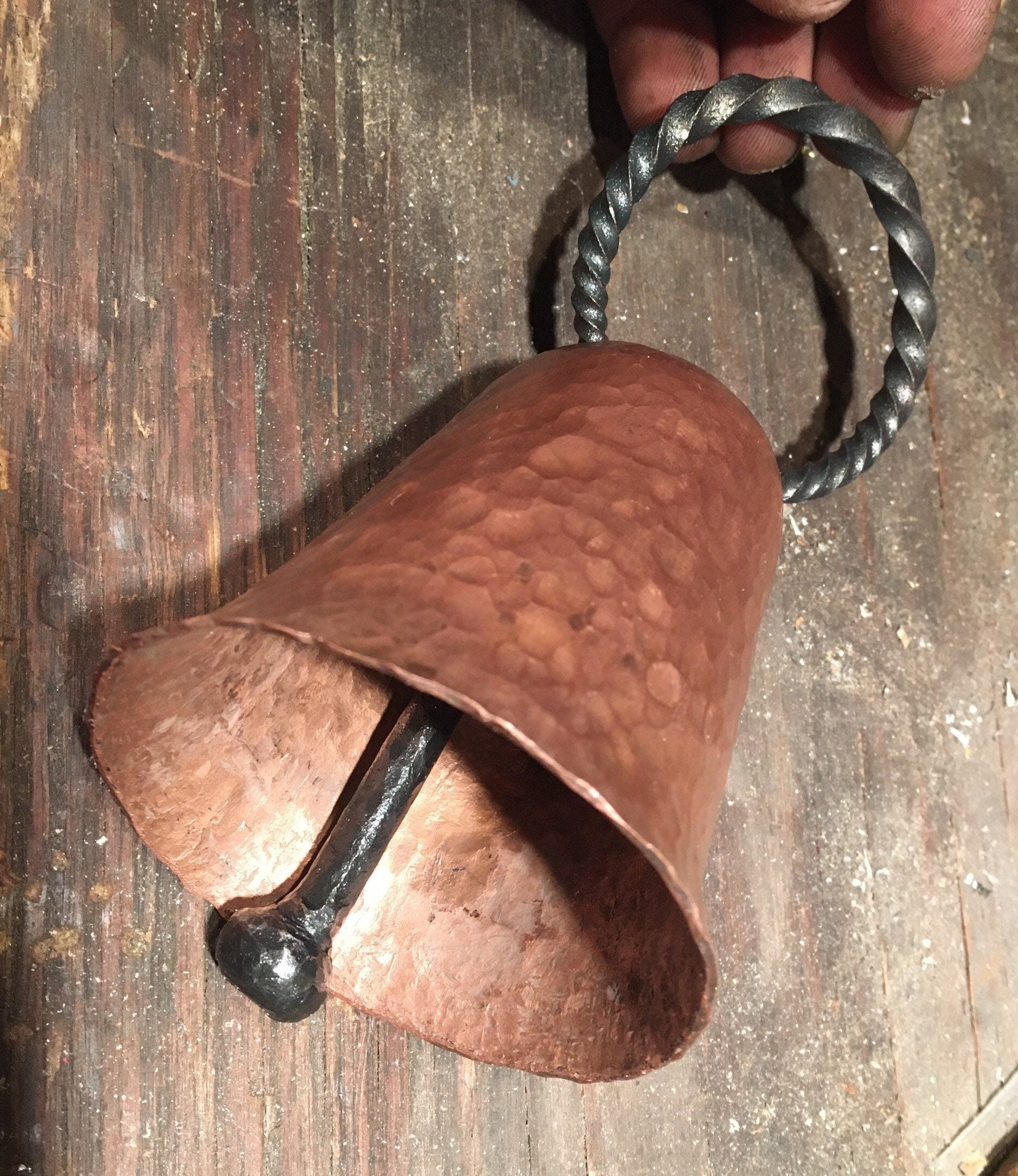 Hand Made Copper Bell, Forged Steel Hangers and Clapper, Holiday Decor ...